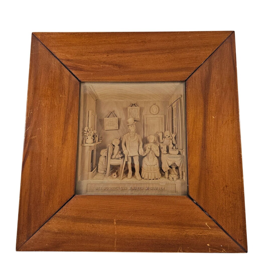 Vintage Wooden Carving Shadow Box Art Dutch Family Scene 1941 - Etsy