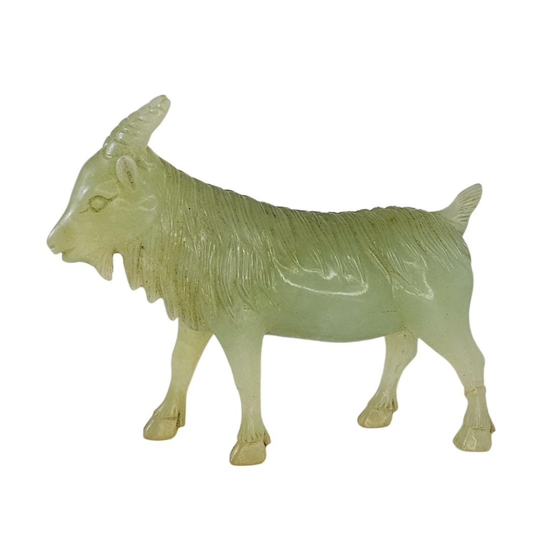 Jade Goat Carving Figurine Light Green Standing *repaired* - Etsy