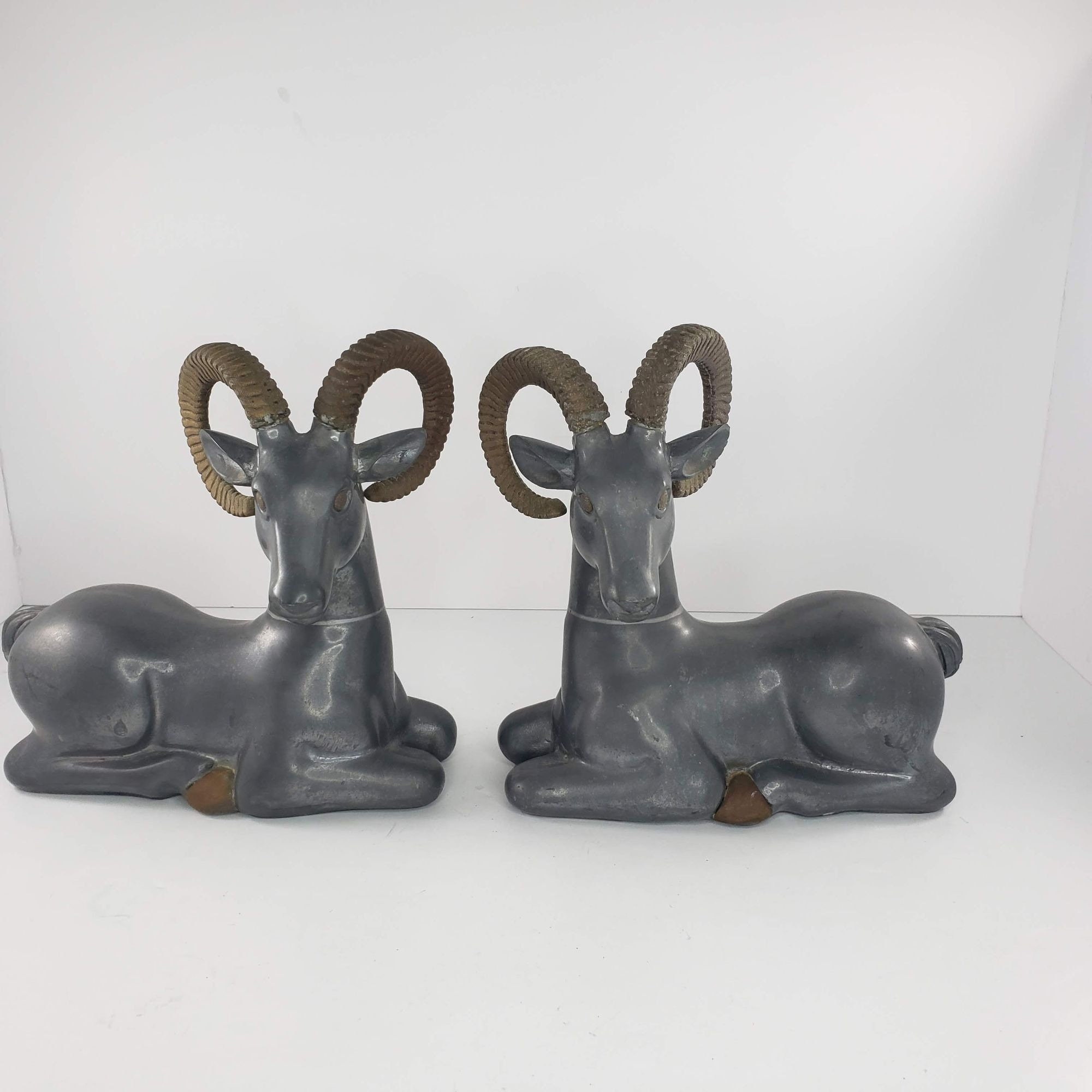 Art Deco Pewter Brass Ram Bookend Pair Vintage - Etsy