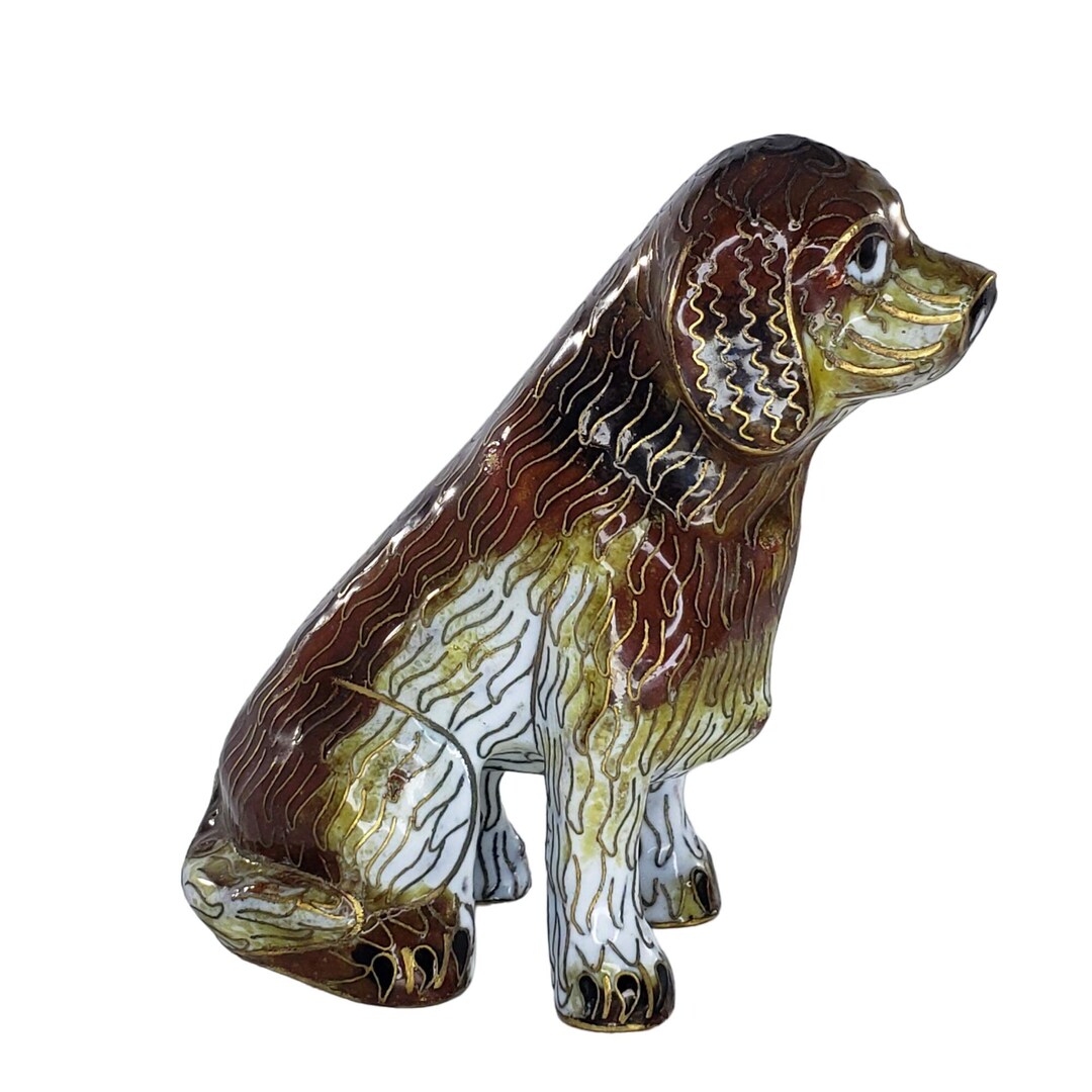 Vintage Chinese Cloisonne Spaniel Dog Sitting Brass Enamel Figurine - Etsy