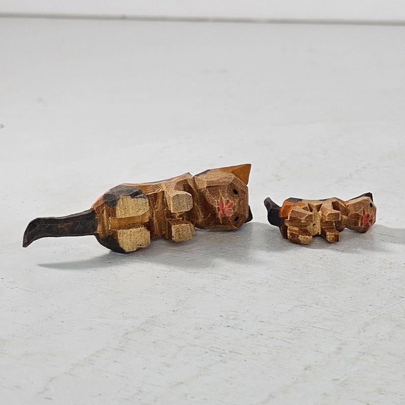 Erzgebirge Emil Helbig Wood Carved Mother and Baby Calico Cat With Milk ...