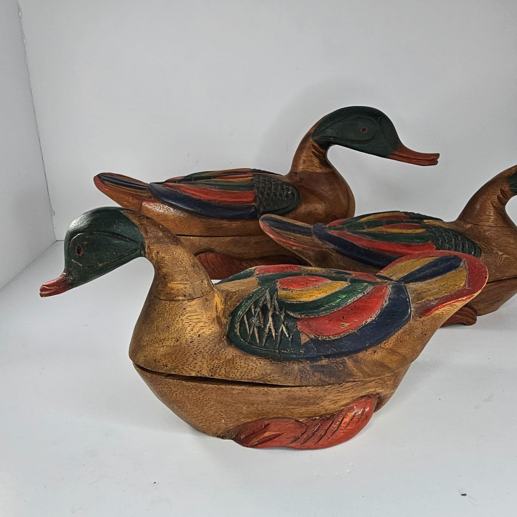 Vintage Wood Carved Duck Trinket Box Storage Set Hand Painted - Etsy