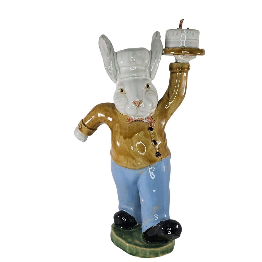 Andrea by Sadek Ceramic Bunny Rabbit Figurine Chef Walking Holding Cake ...