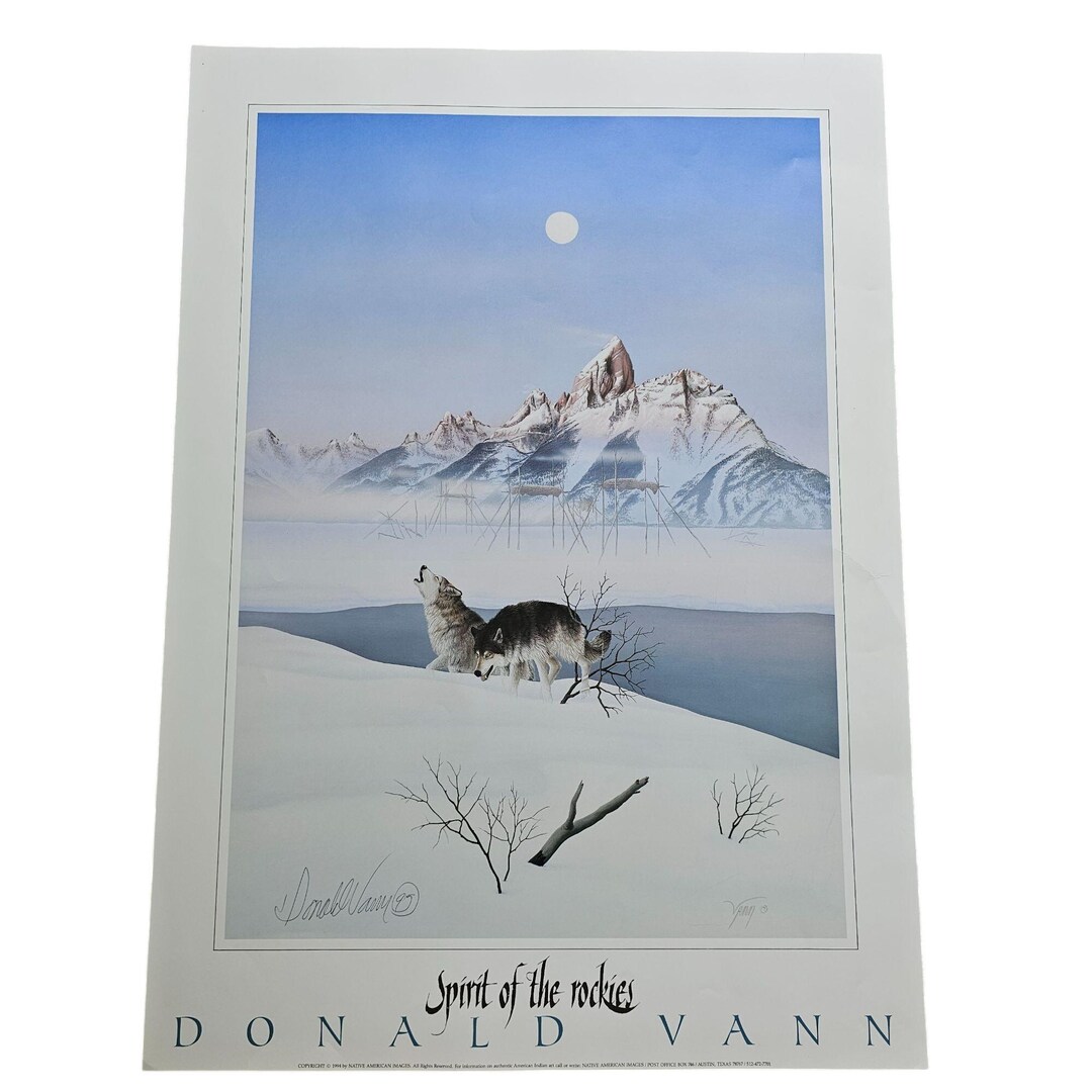 Spirit of the Rockies Signed Donald Vann 1994 Native American Wolf Art ...