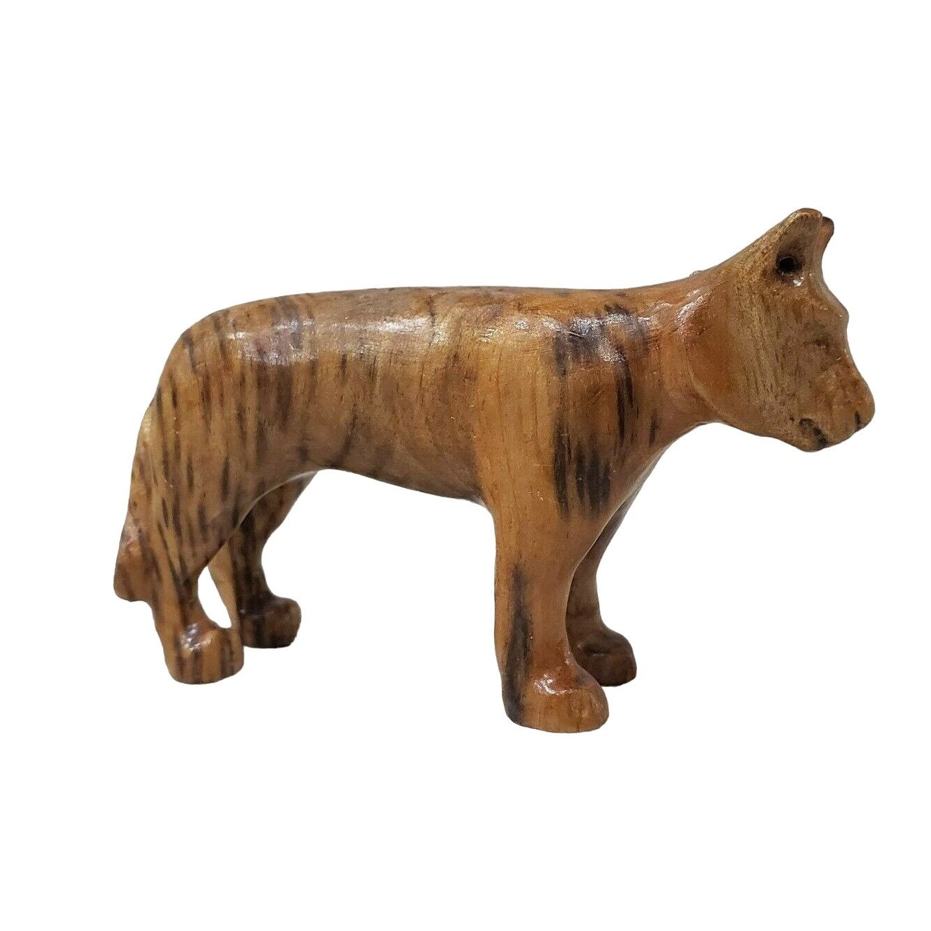 Wooden Tiger Hand Carved Cat Lynx Bobcat Vintage Figurine Broken Arrow ...