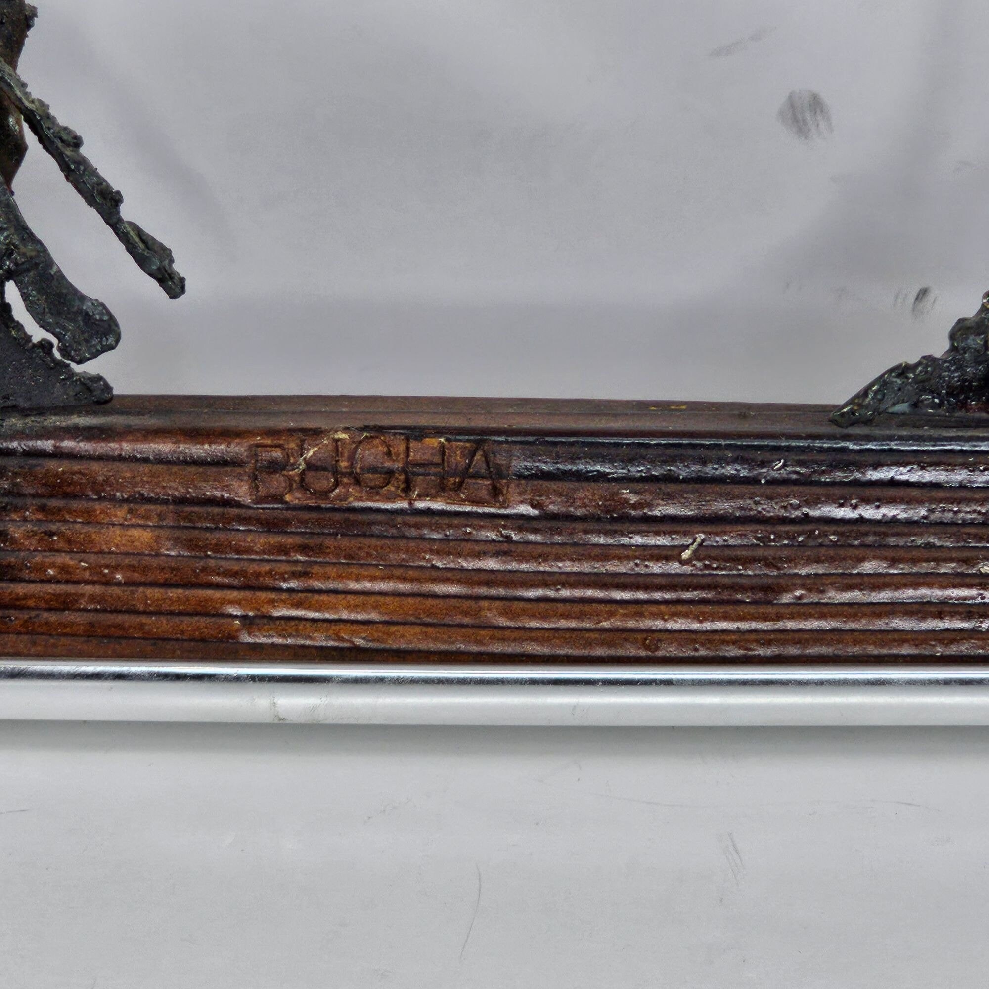 Mike Bucha Brutalist Welded Bronze Metal Crane Duck Bird Marsh Framed ...