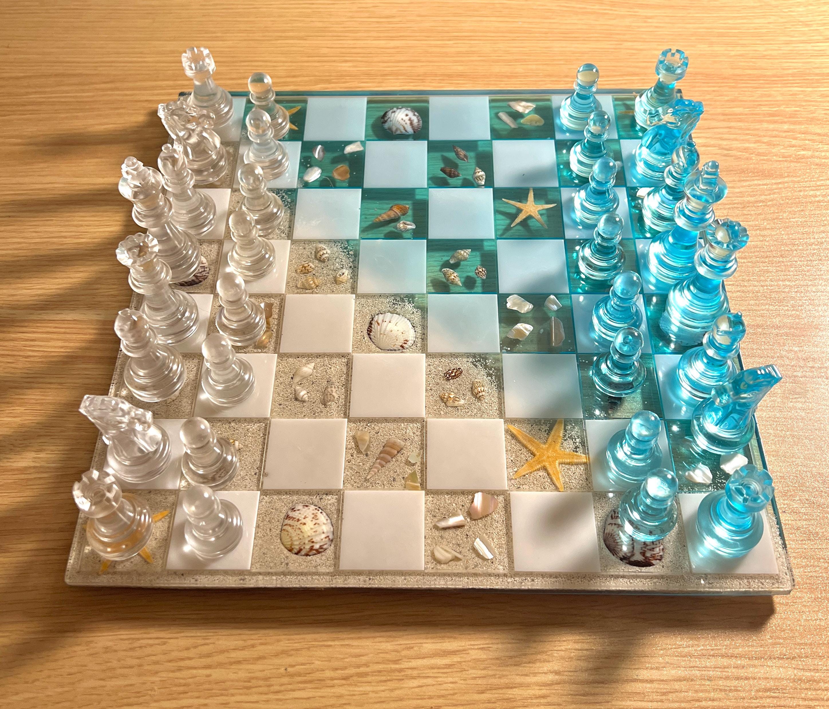 Ocean Resin Chess Set – Handmade Beach Chessboard With Real Shells ...
