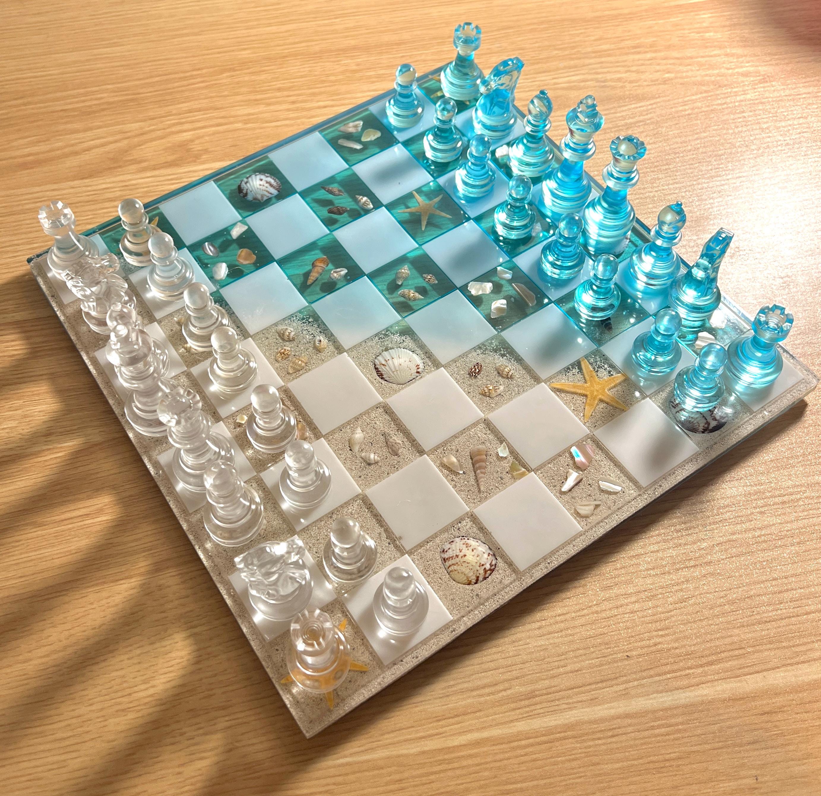 Ocean Resin Chess Set – Handmade Beach Chessboard With Real Shells ...