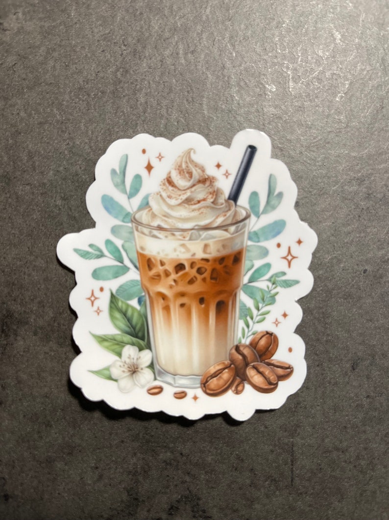 Cute Iced Latte Sticker Coffee Sticker Coffee Lover Water Bottle ...