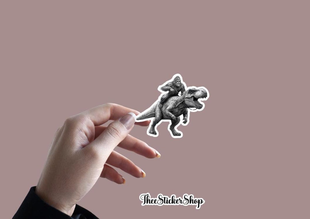 Bigfoot Riding T-rex - Sticker | Funny Sticker | Bigfoot Sticker ...