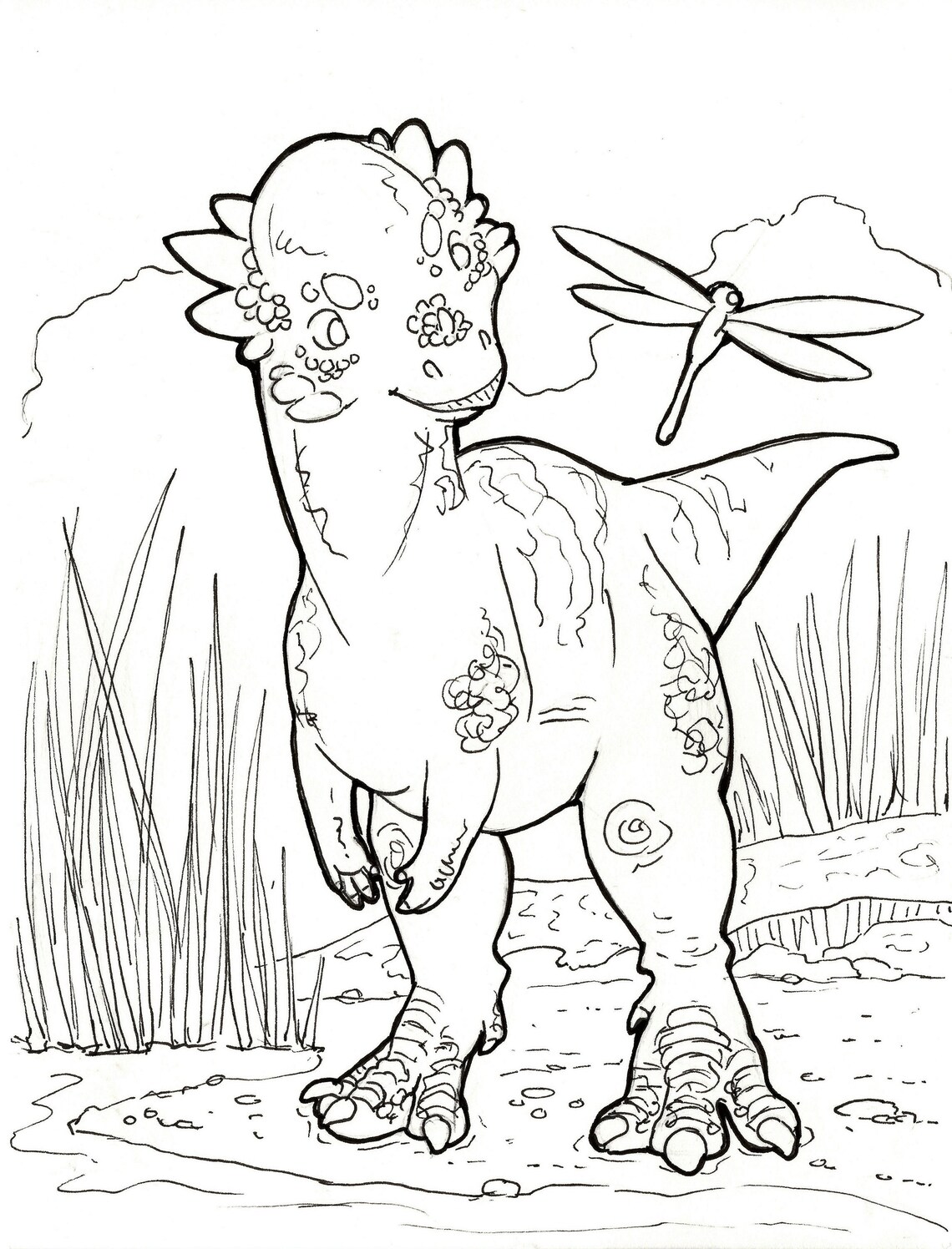 Dinosaur Coloring Page Pachycephalosaurus Printable Unique Hand Drawn ...