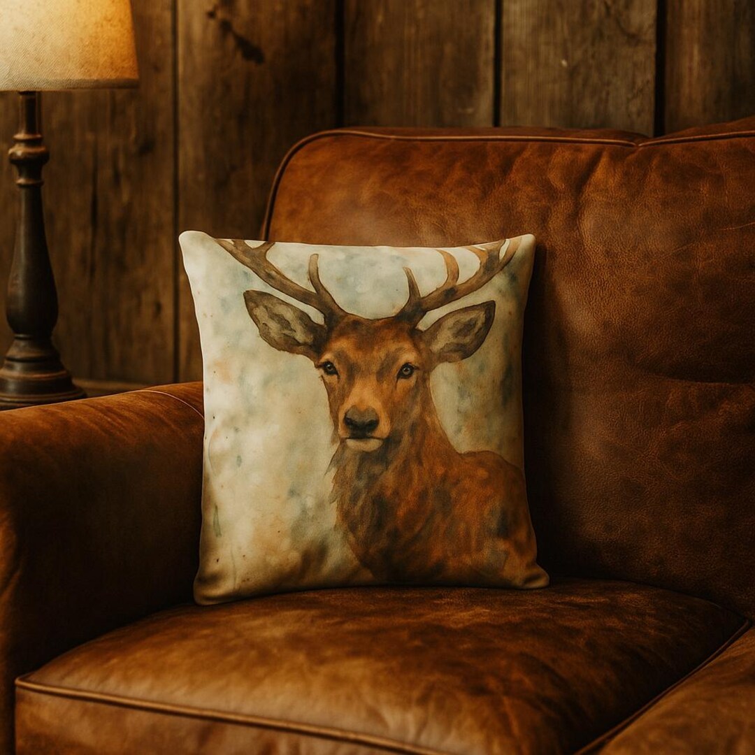 Stag Artwork Square Throw Pillow: Deer, Wildlife, Animal Themed Decor ...