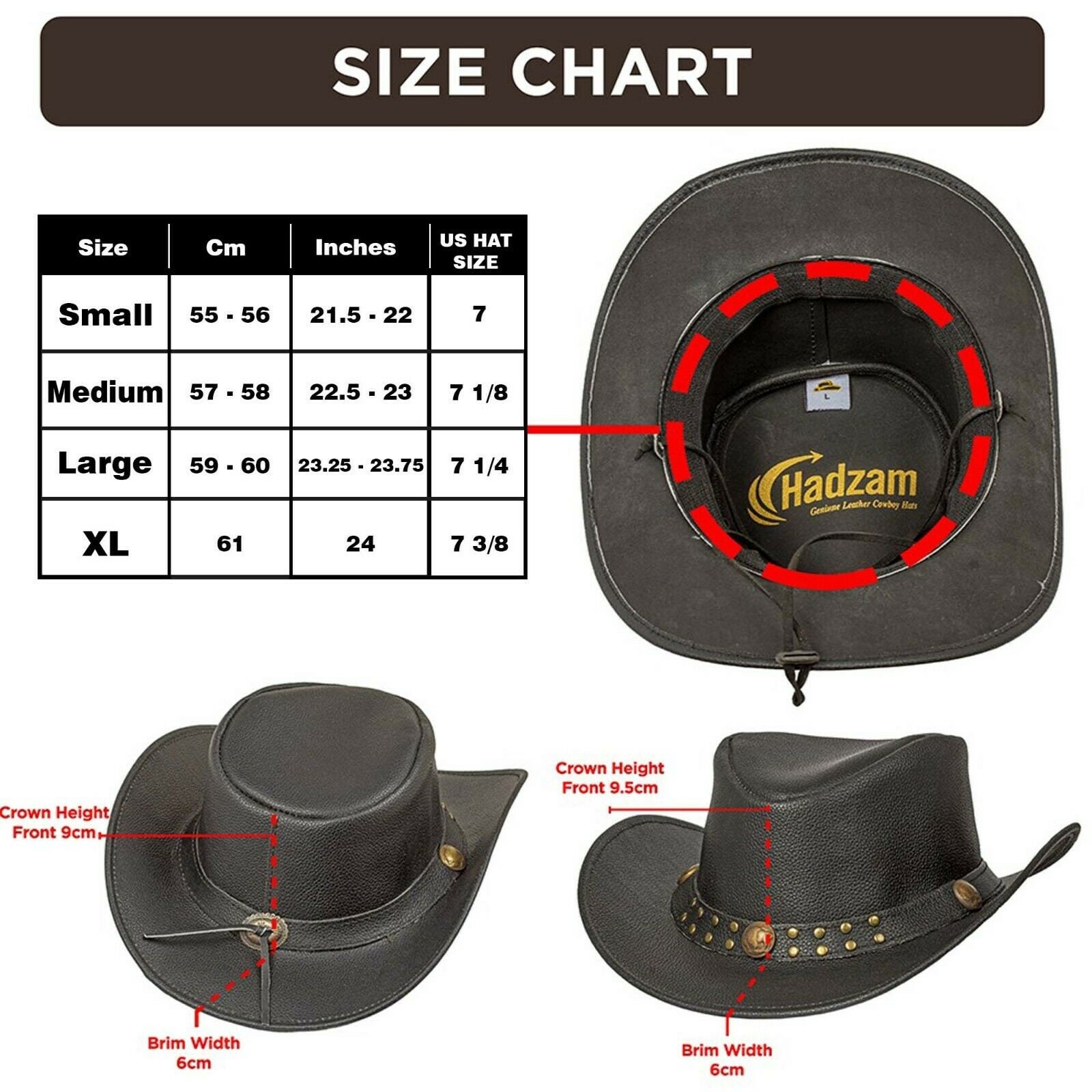 HADZAM Outback Hat Shapeable Into Leather Cowboy Hat Durable Leather ...