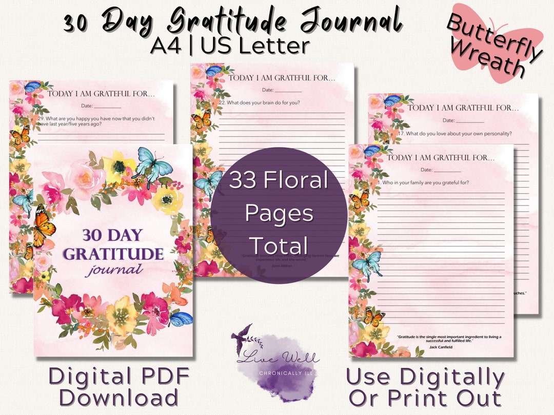 30 Day Gratitude Journal | Butterfly Wreath | Gratitude Journal ...