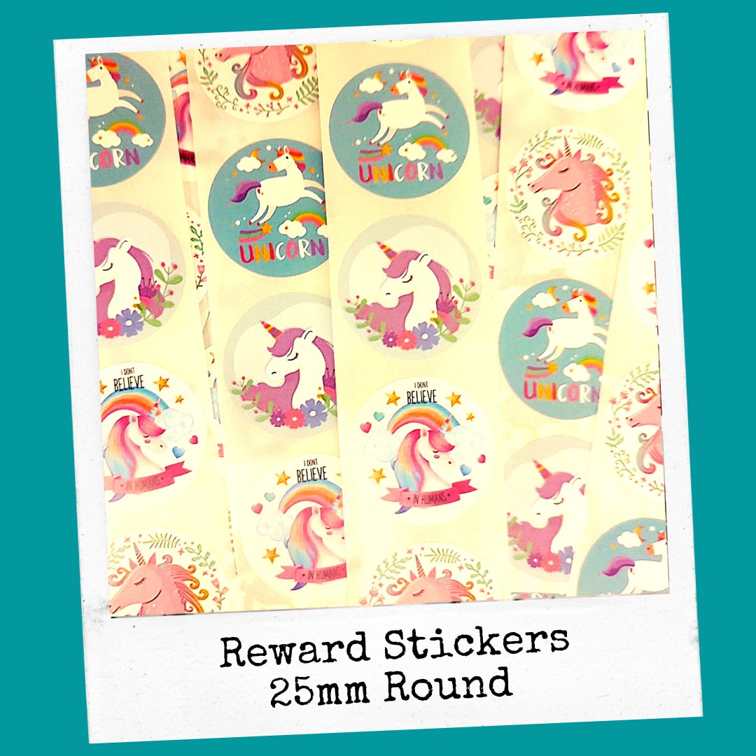 Unicorns Rainbows Reward Stickers School Kids Teachers 25 Mm Round ...