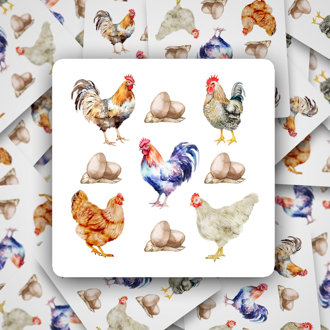 Watercolor Chickens, Chickens, Roosters, Hens, Stickers, Die Cut ...