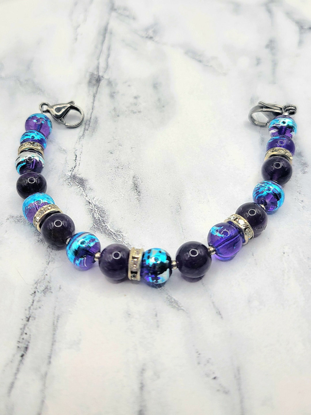 Medical ID Bracelet Attachment W/amethyst, Irridescent Czech Glass ...