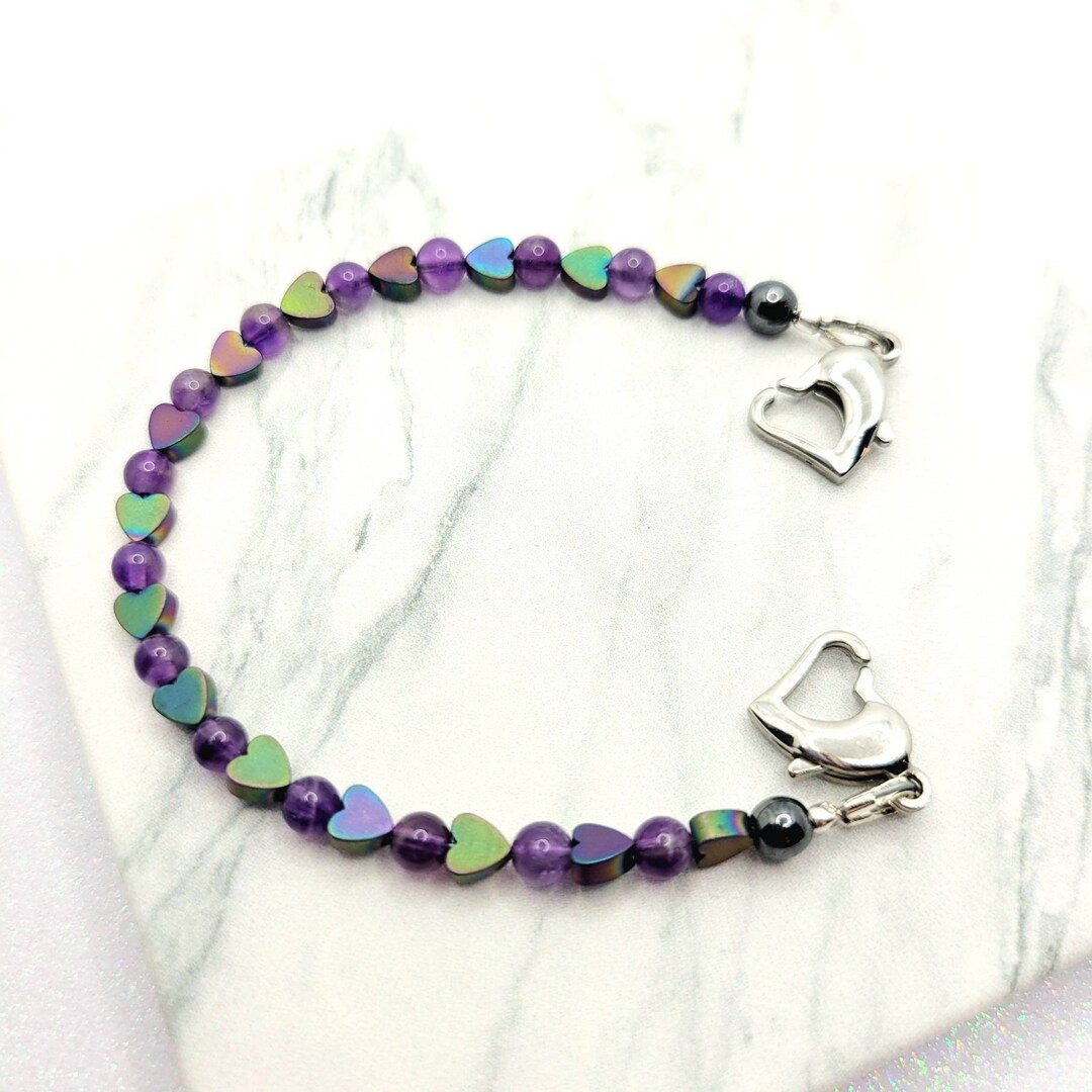 Medical ID Bracelet, Interchangeable Attachment W/ Amethyst & Rainbow ...