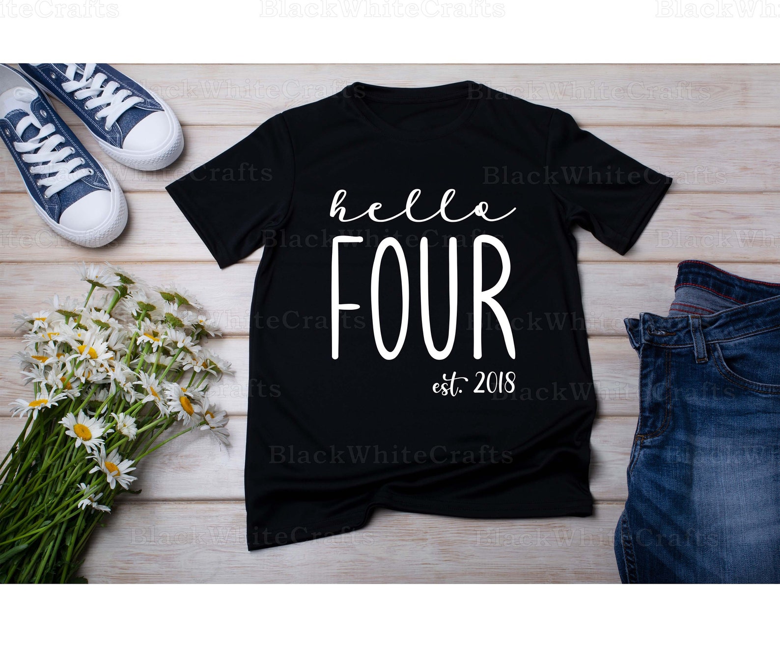 Hello Four Svg 4th Birthday Svg Fourth Birthday Png Est - Etsy