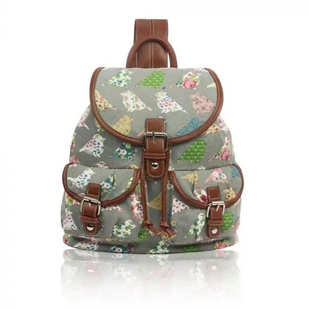 Birds and Flowers Backpack Vintage Retro Design Rucksack Birds Flower ...