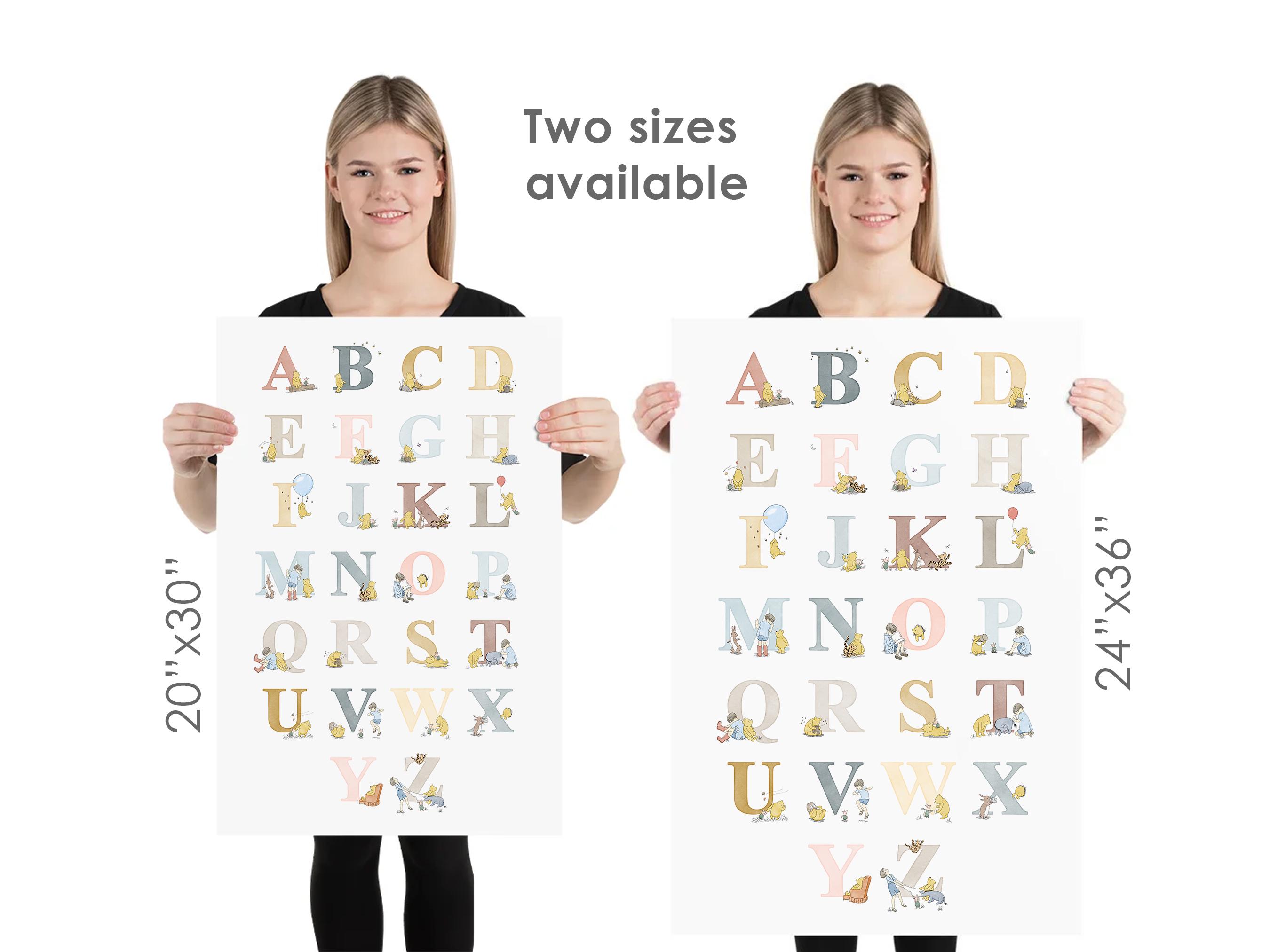 Winnie the Pooh Watercolor Alphabet Poster, Vintage British Disney Wall ...