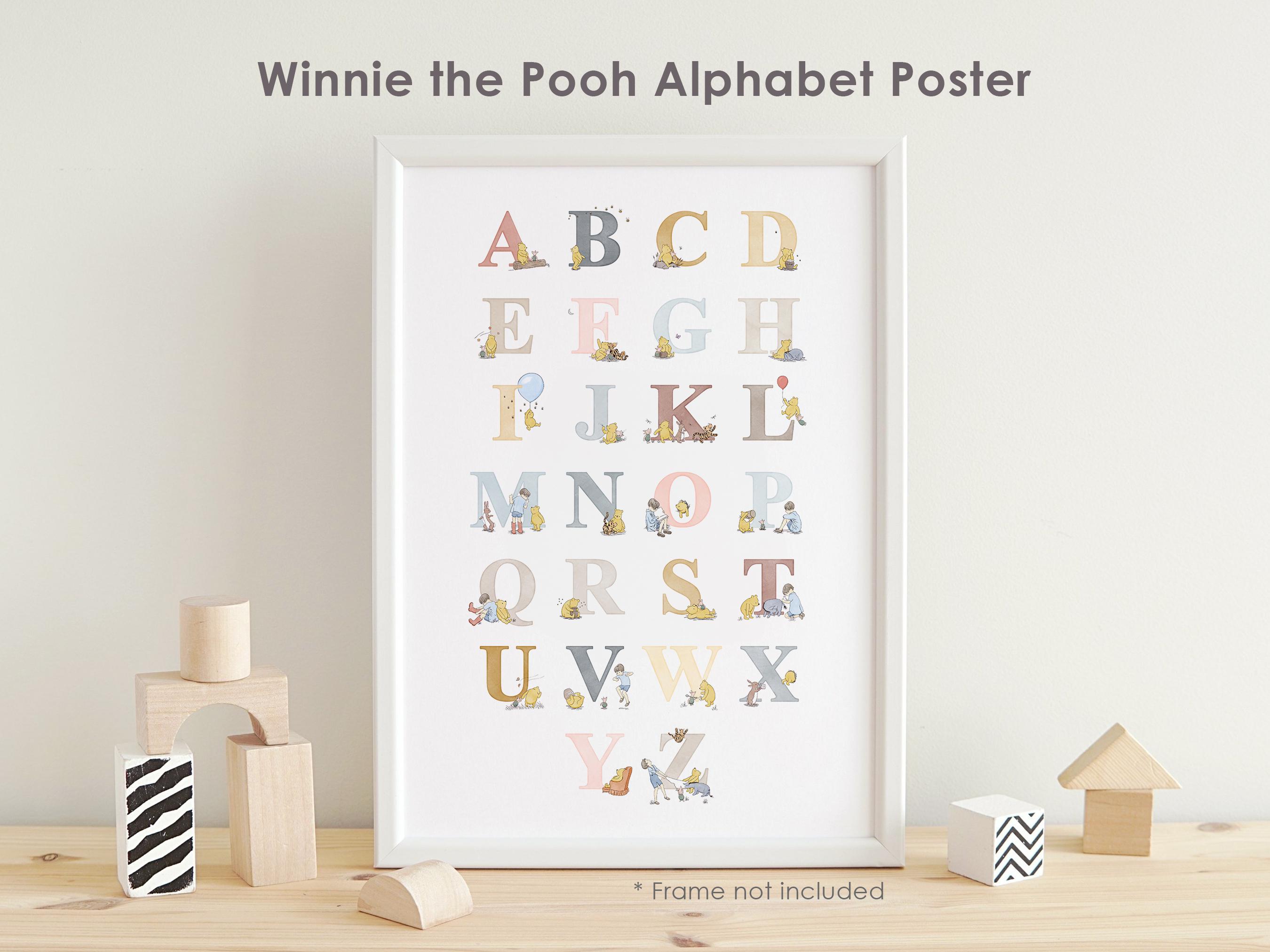 Winnie the Pooh Watercolor Alphabet Poster, Vintage British Disney Wall ...