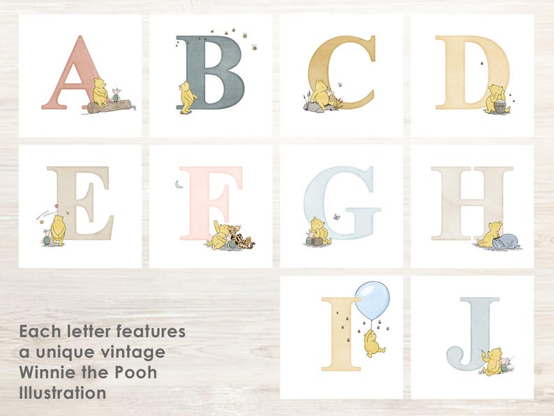 Winnie the Pooh Watercolor Letter Artwork, Vintage British Disney Wall ...