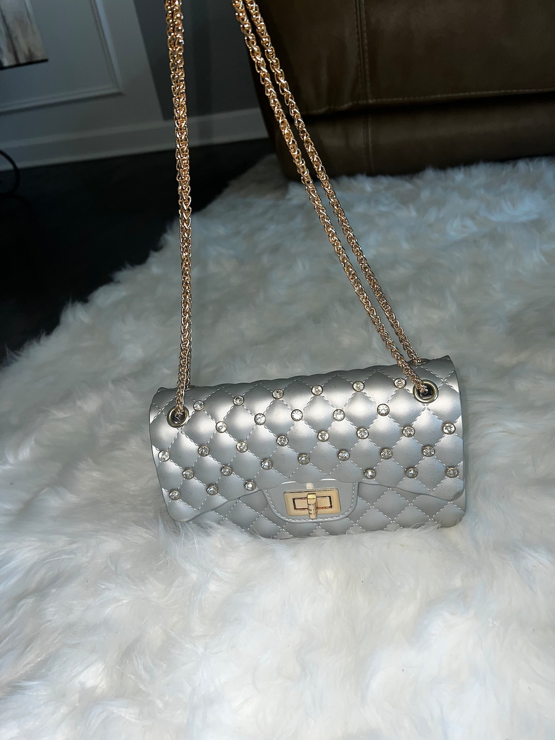 Silver Rhinestone Embellished Quilted Purse - Etsy