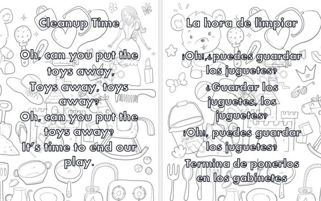 Clean up Time Song, Bilingual Coloring Page - Etsy