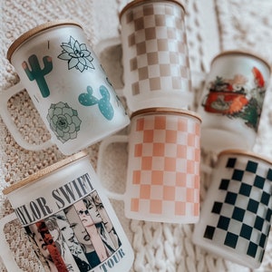 15oz Checkered Mugs| Frosted Glass Mug |sublimation| Neutral Mama Glass ...