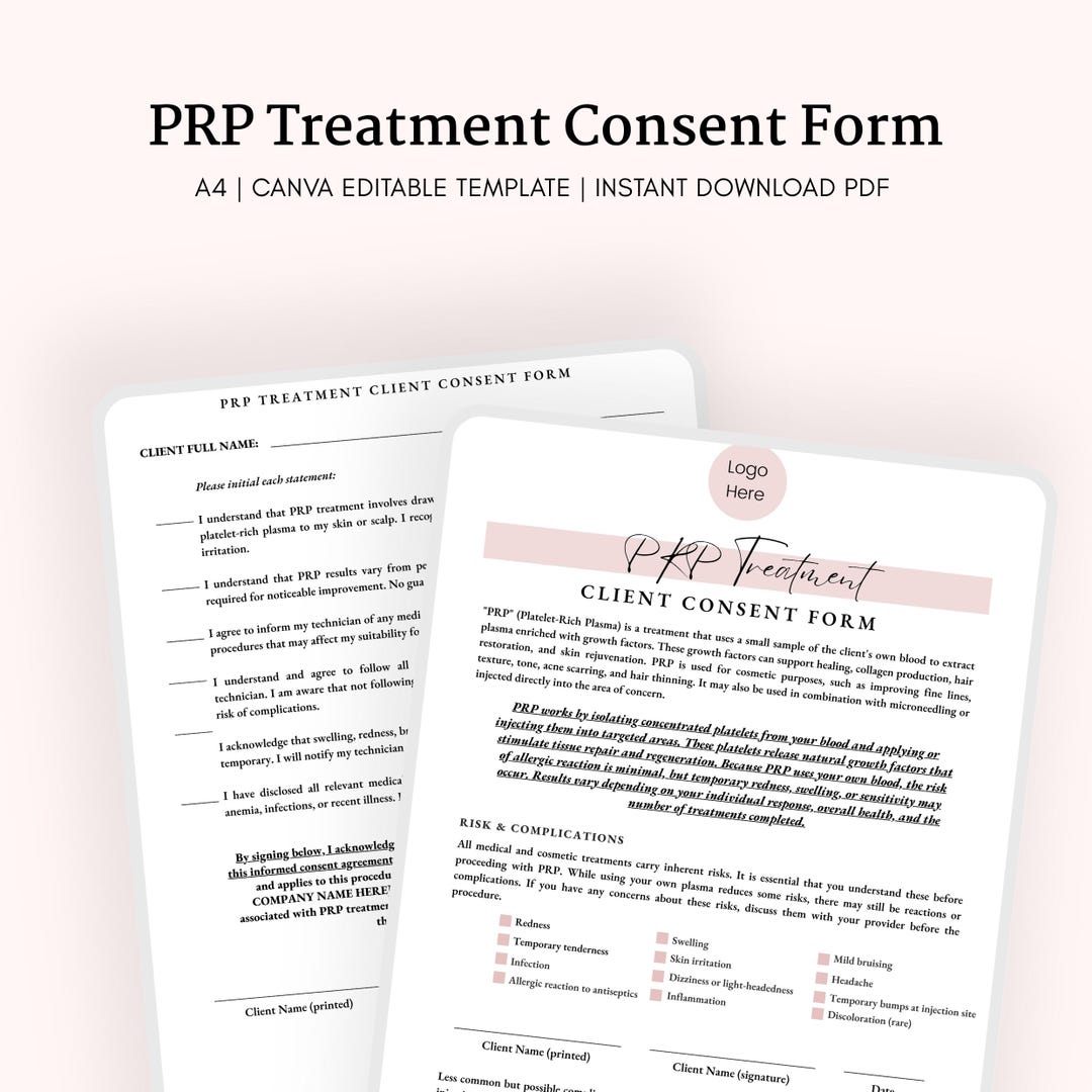 PRP Treatment Client Consent Form | Editable PRP Consent Template ...