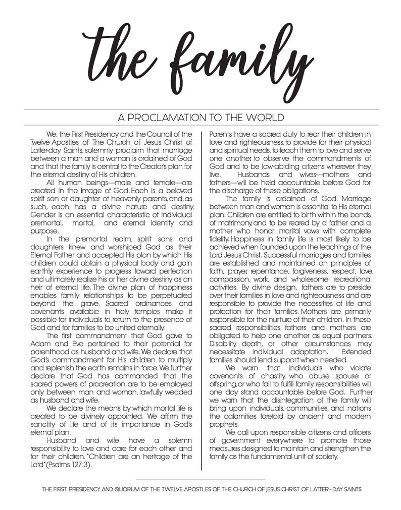 The Family: A Proclamation to the World - Digital Print - LDS Religious ...