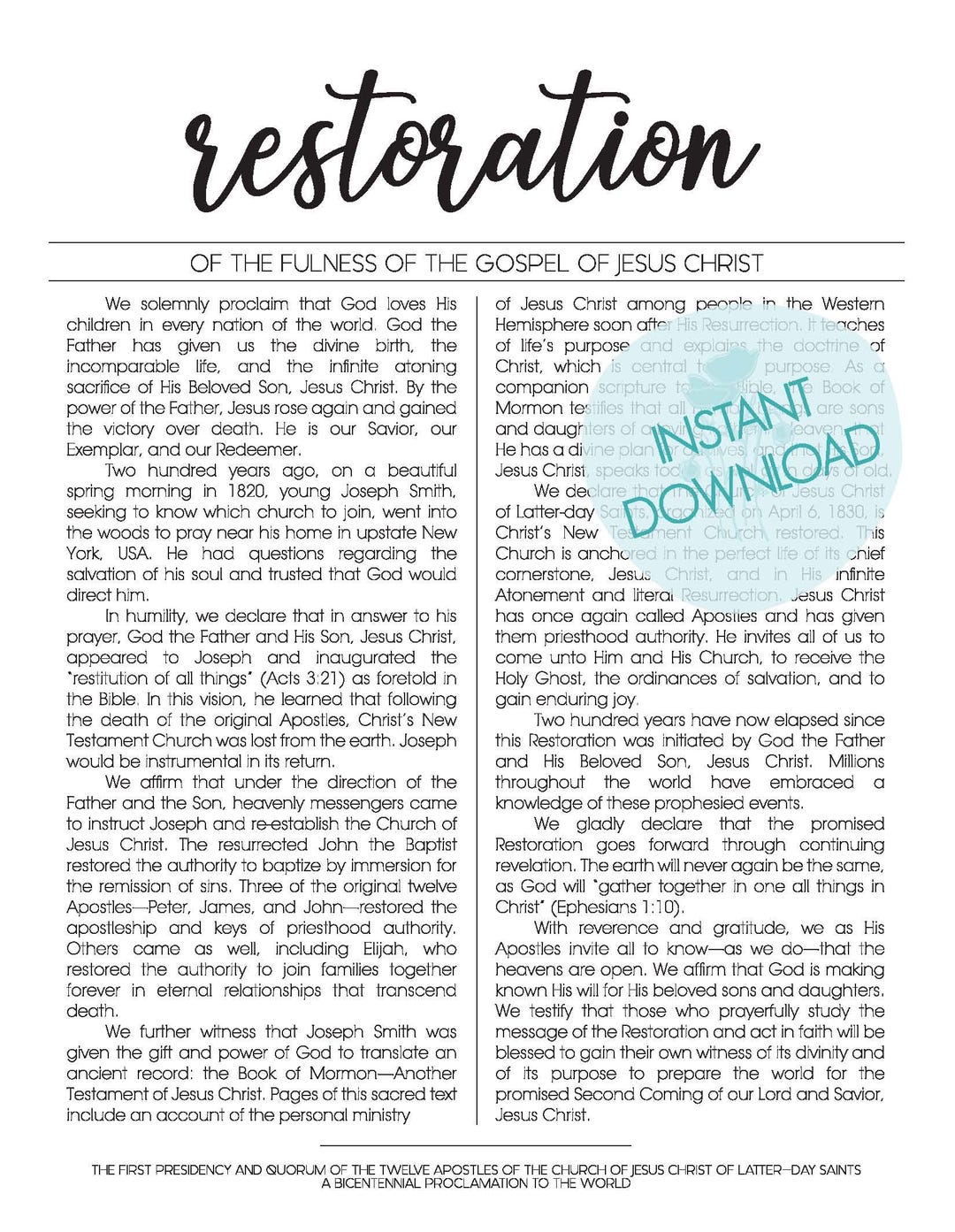 Restoration - Digital Print - LDS Religious Wall Art - Church of Jesus ...