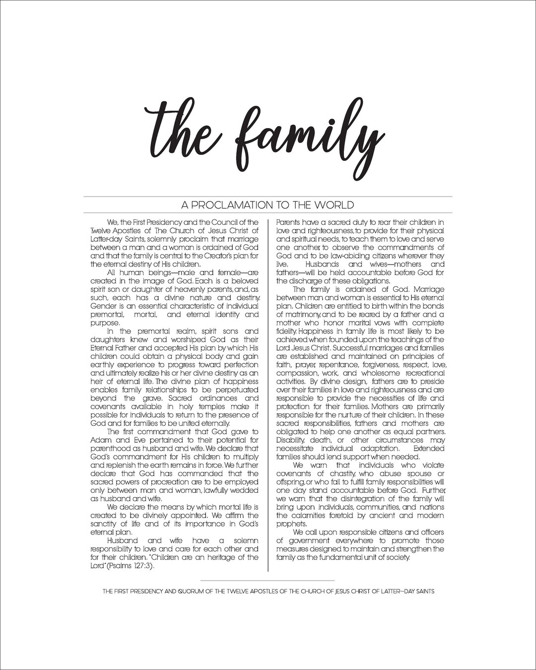 The Family: A Proclamation to the World - Digital Print - LDS Religious ...