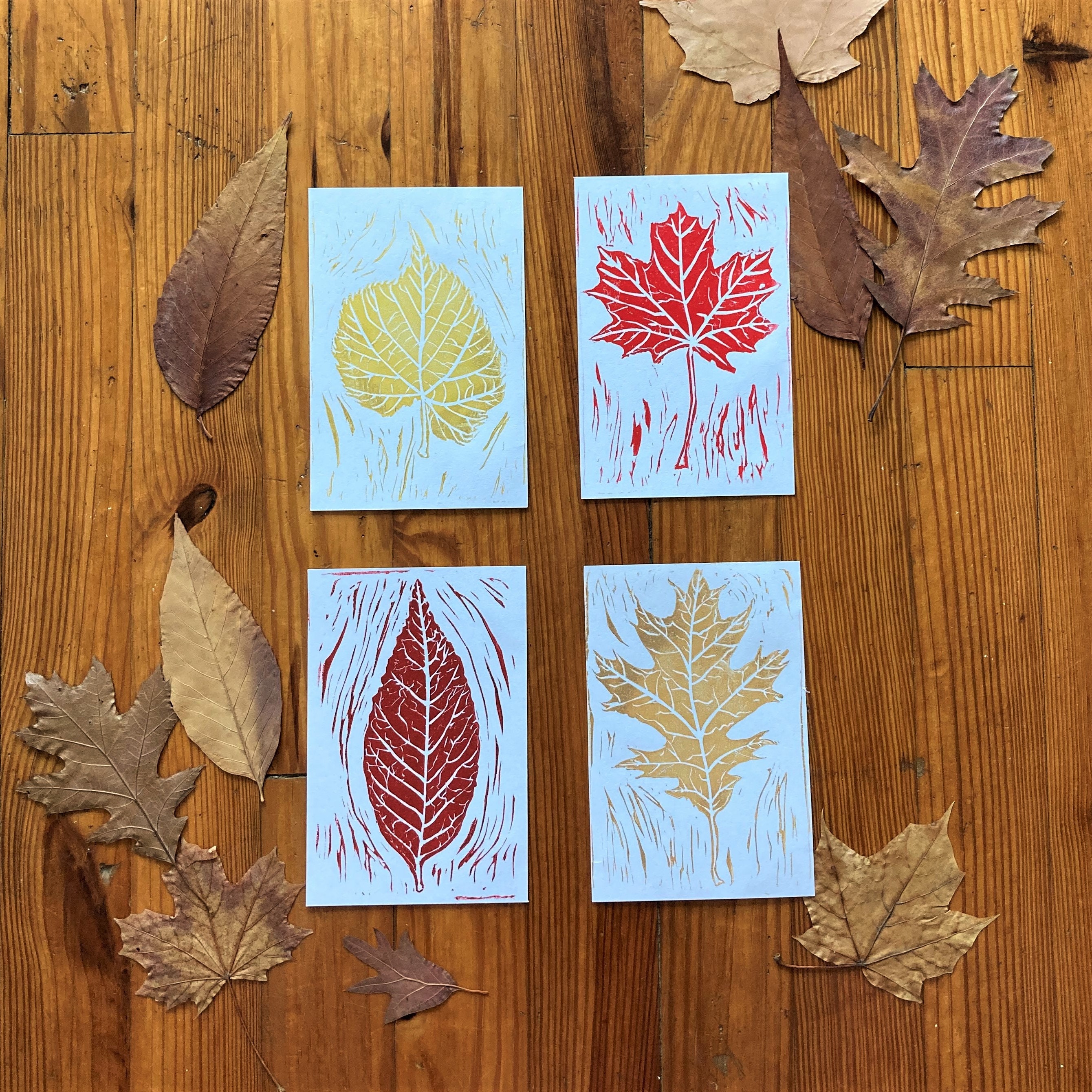 Autumn Leaf Print Set | Handmade Leaf Block Print | Fall Leaves ...