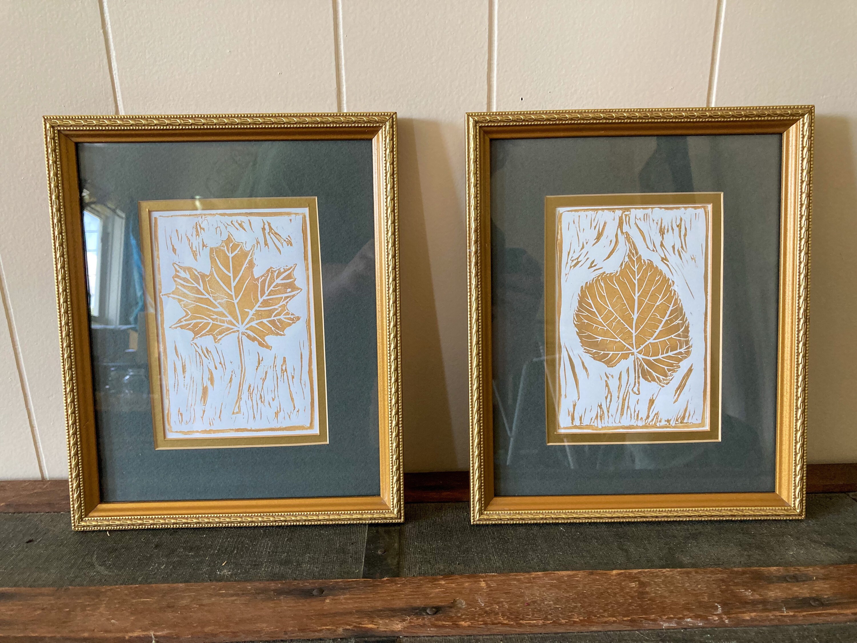 Leaf Linocut Print Set | Botanical Block Prints | Rustic Decor | Set of ...