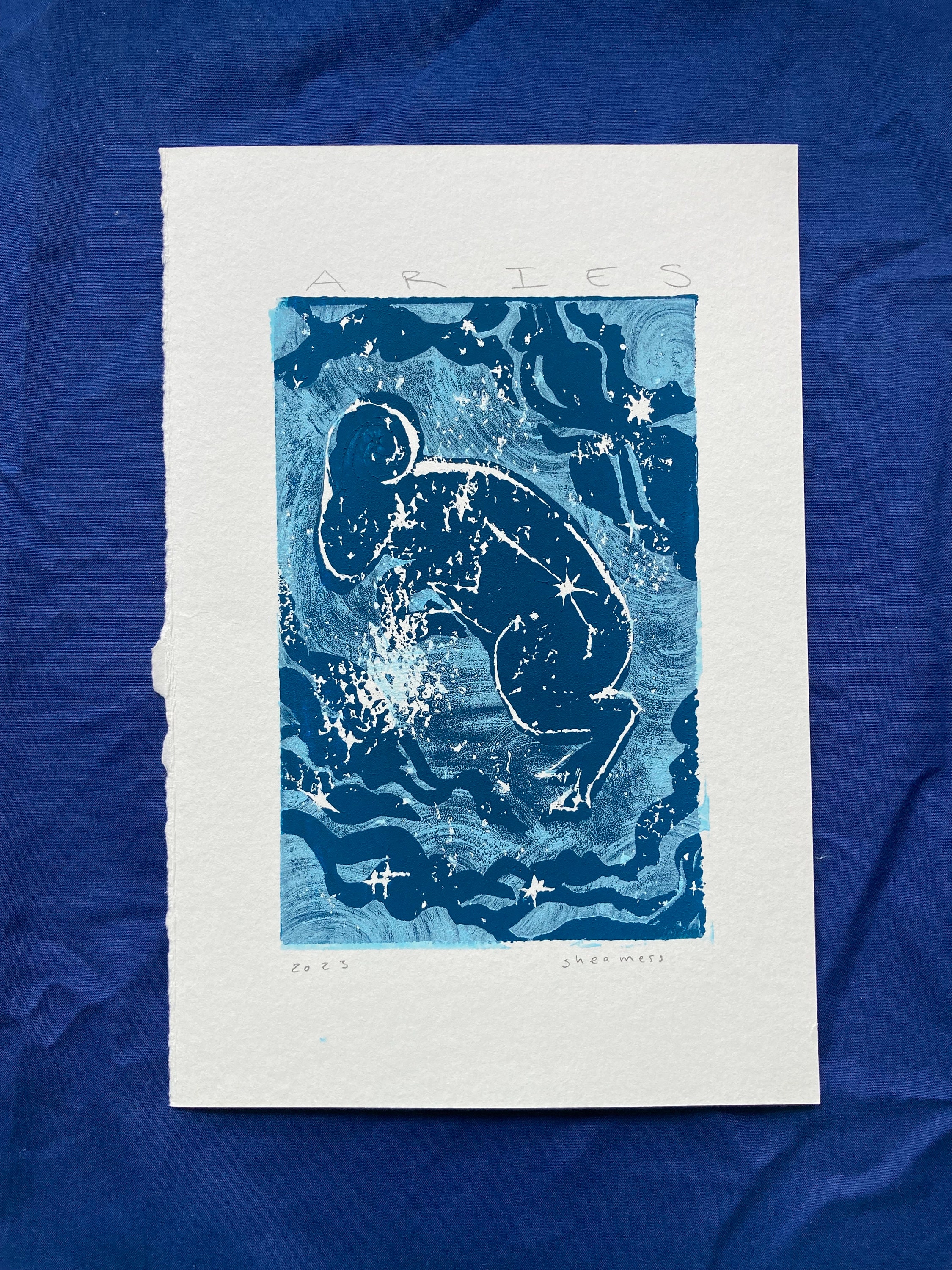 Aries Handmade Zodiac Block Print Astrology Art Astrological Decor ...