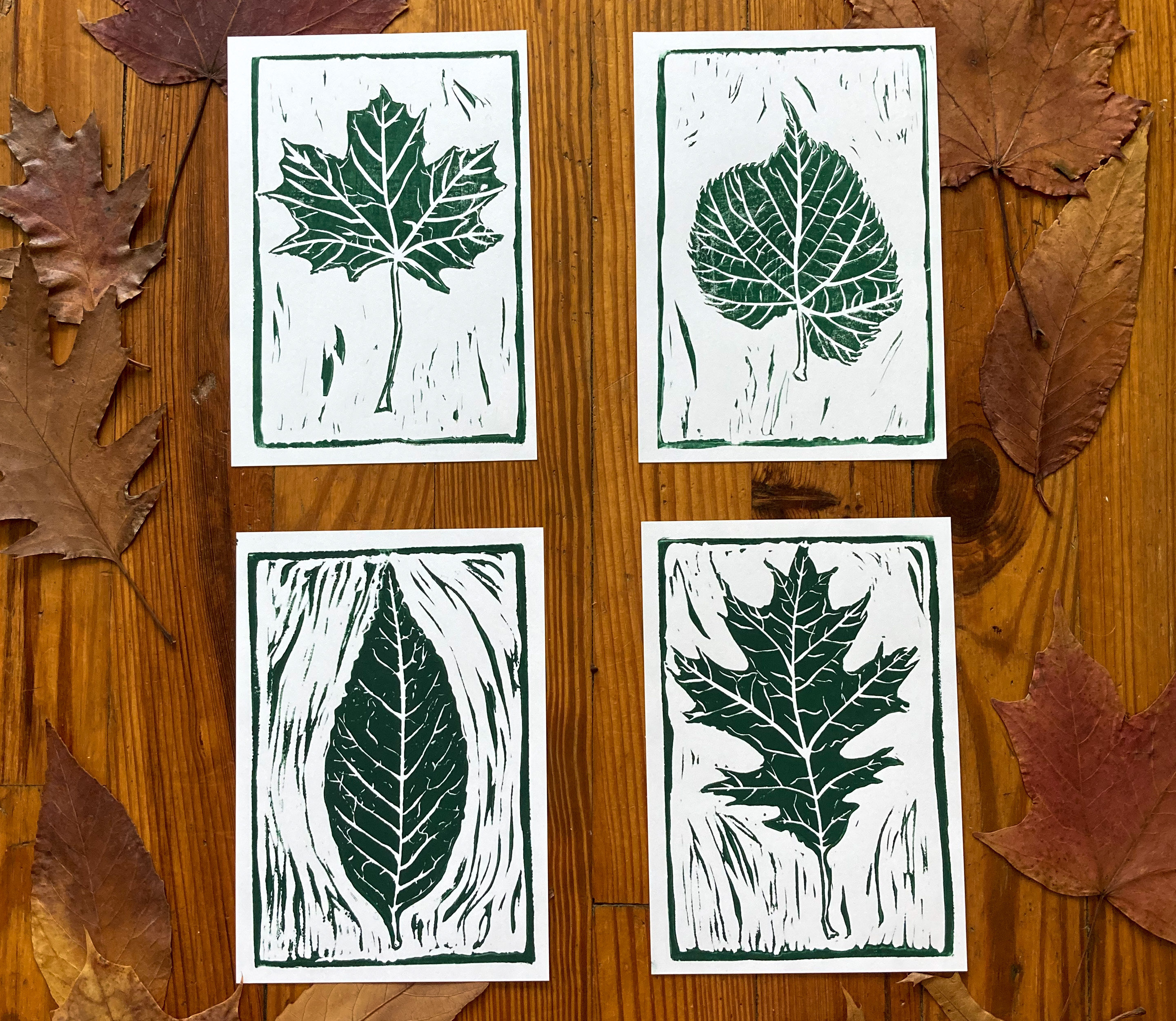 Leaf Linocut Print Set | Botanical Block Prints | Rustic Decor | Set of ...