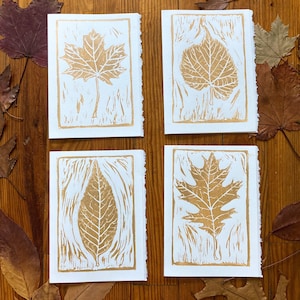Leaf Greeting Card Set | Botanical Linocut Cards | Block Print Cards ...