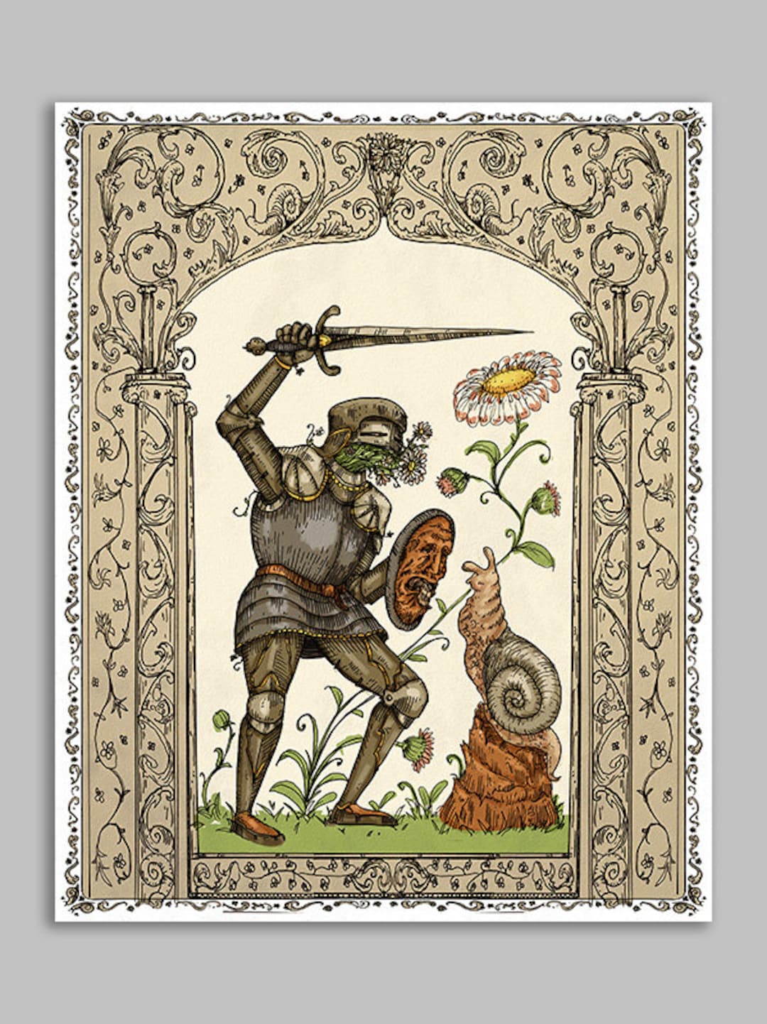 Fighting a Snail Medieval Vintage Art Print Poster - Etsy