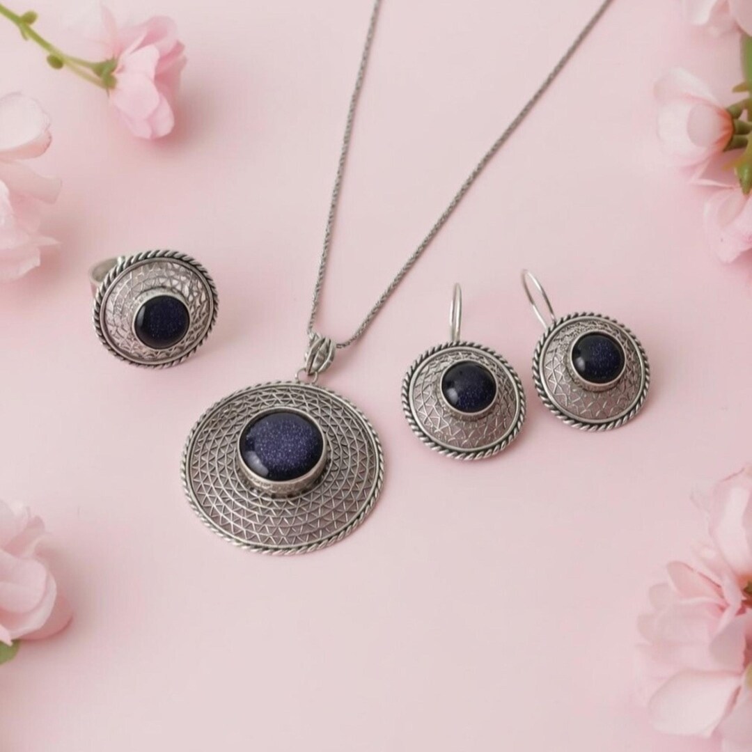 Handmade Star Stoned Sterling Silver Filigree Jewelry Set, Adjustable ...
