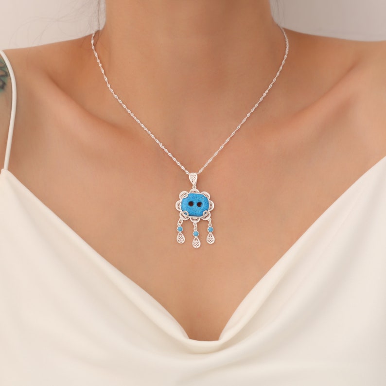 Handmade Filigree Syrian Necklace, Good Lucky Turquoise Necklace, Gold ...