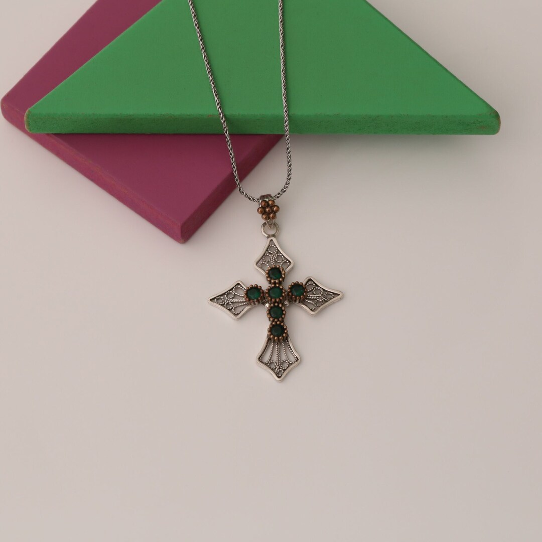Handmade Filigree Silver Cross Necklace, Assyrian Cross Necklace, Root ...