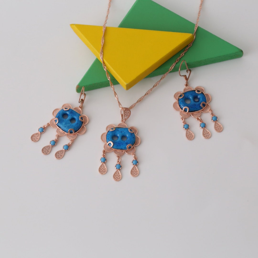 Handmade Filigre Rose Gold Plate Silver Assyrian Jewelry Set, Talisman ...