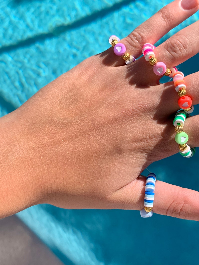 Preppy Clay Bead Rings - Etsy UK
