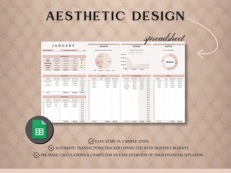 Monthly Budget Google Sheets Template Spreadsheet Budget Expense ...