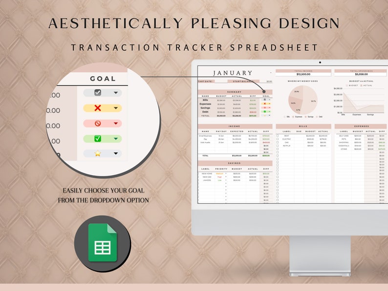 Monthly Budget Google Sheets Template Spreadsheet Budget Expense ...