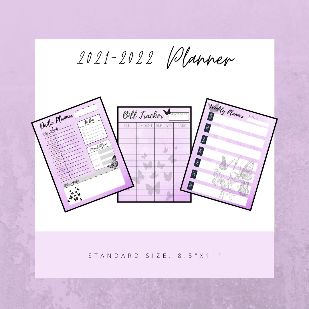 2021-2022 Butterfly Printable Planner - Yearly, Monthly, Weekly, Daily ...