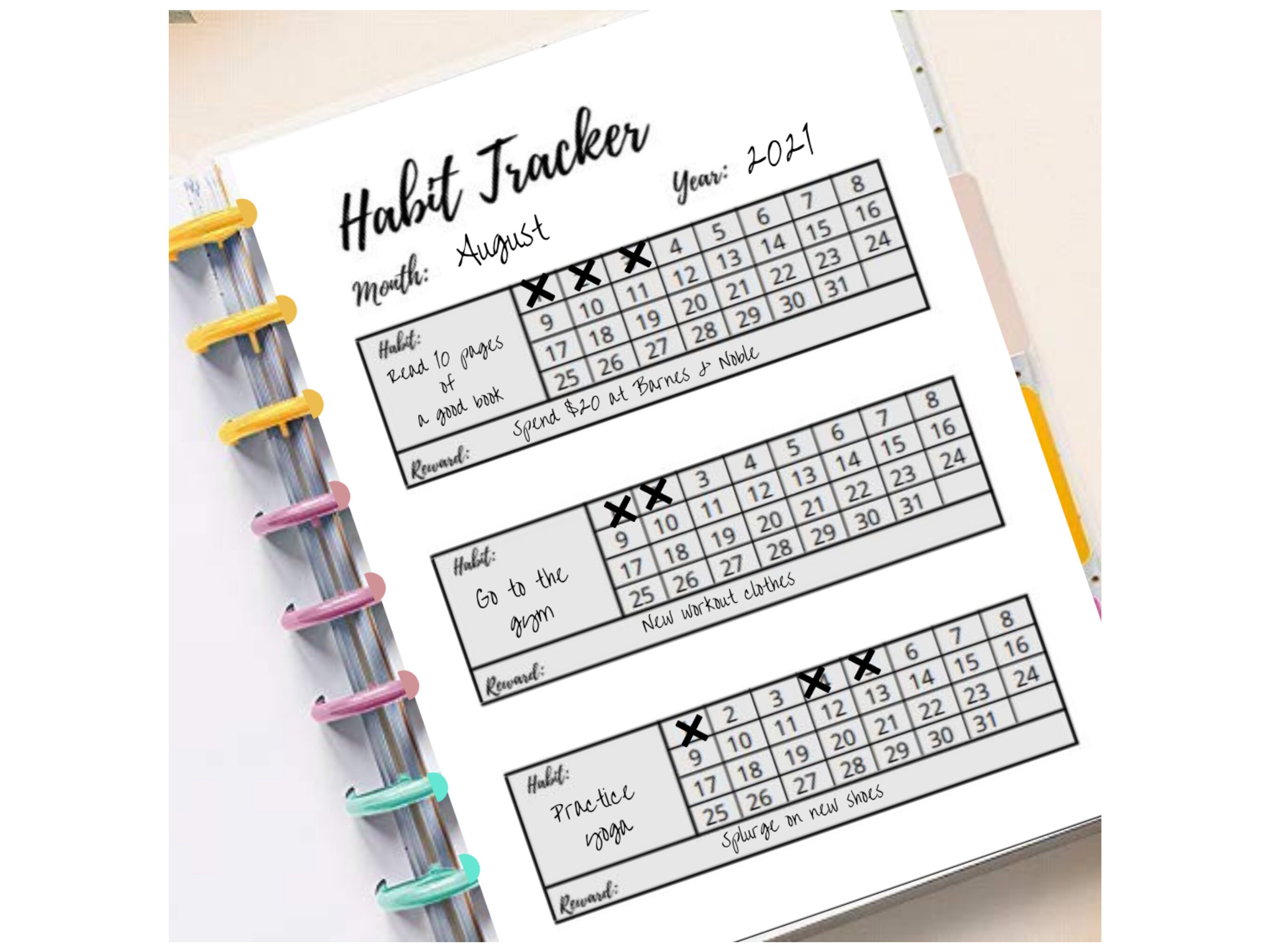 Habit Tracker and Daily Reflection Planner Insert - Fits Classic Happy ...