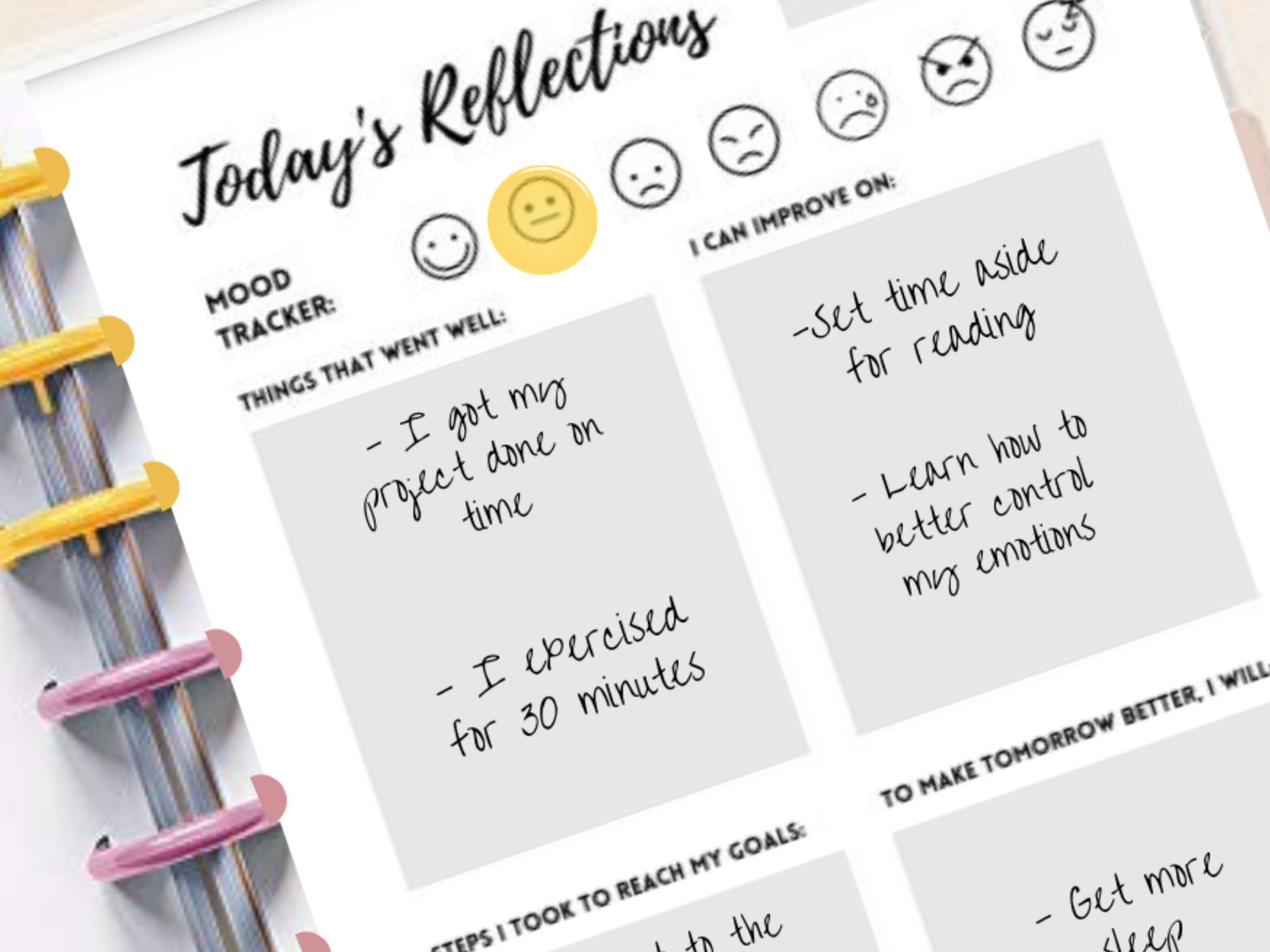 Habit Tracker and Daily Reflection Planner Insert - Fits Classic Happy ...